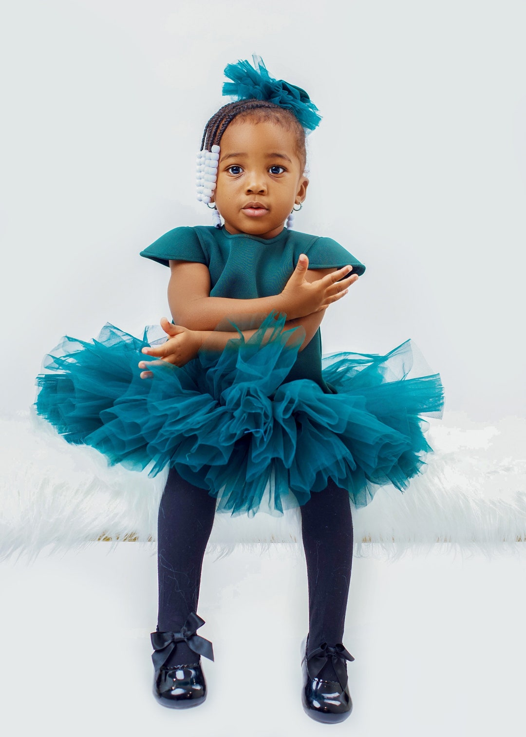 Emerald Green Dress, Cap Sleeve Tutu Girl Dress With Matching Hair Bow ...