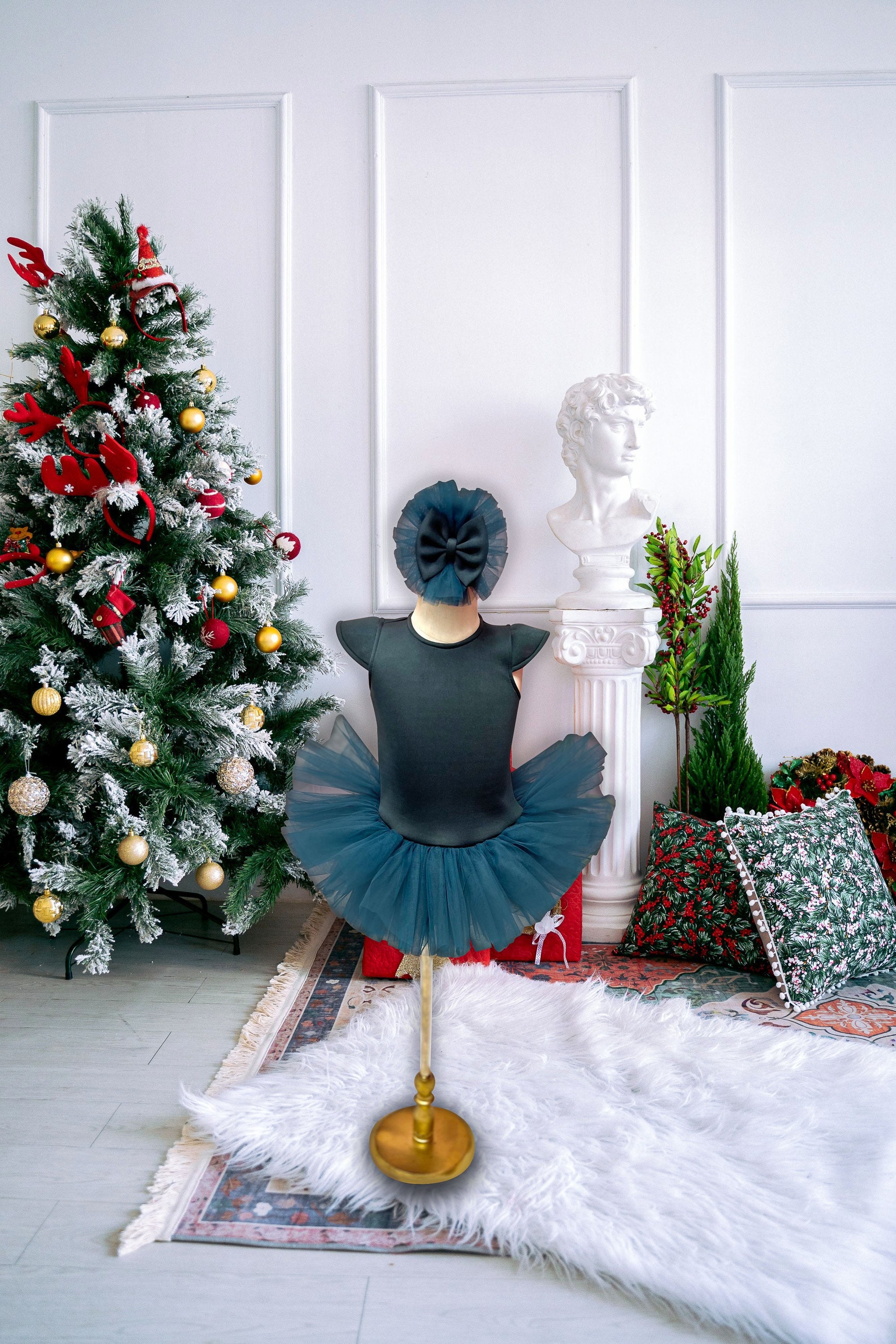 Emerald Green Dress, Cap Sleeve Tutu Girl Dress With Matching Hair Bow ...