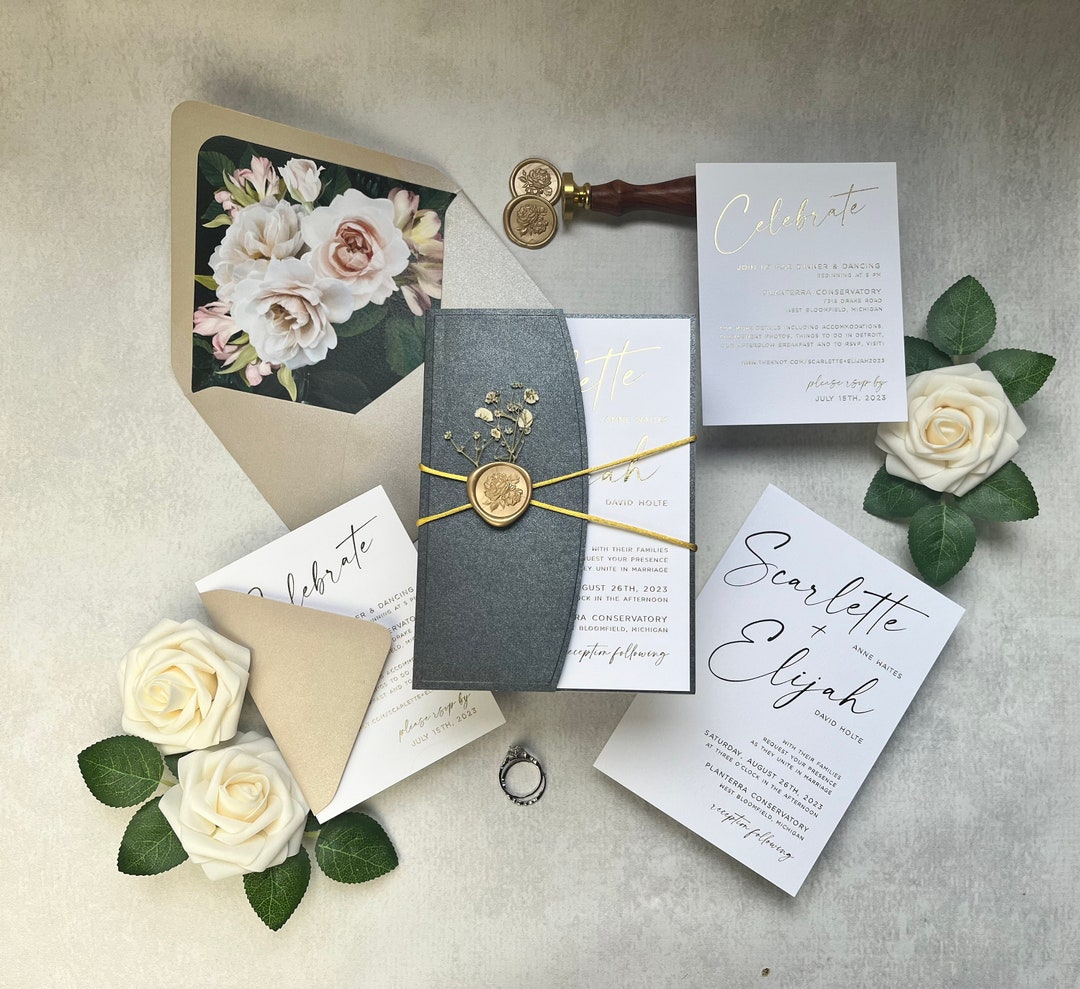 Modern Chic Wedding Invitation Sample: Black Shimmer Suite - Etsy
