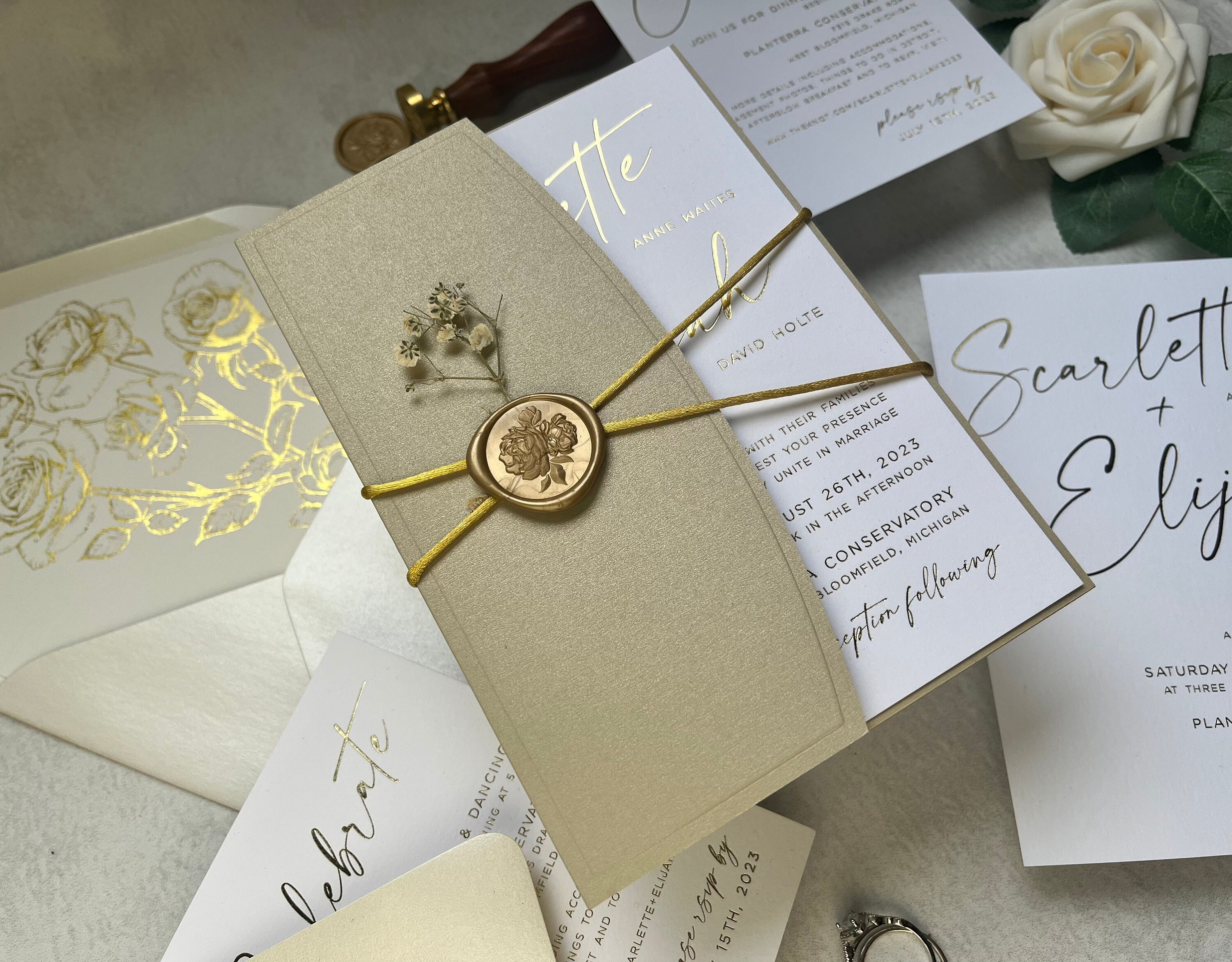 Modern Chic Wedding Invitation Sample: Champagne Gold Suite - Etsy