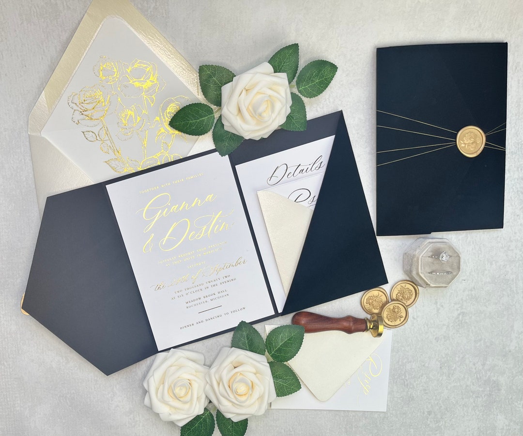 Sample Pack - Black Velvet Chic & Stylish Angle Pocket Gold Foil ...