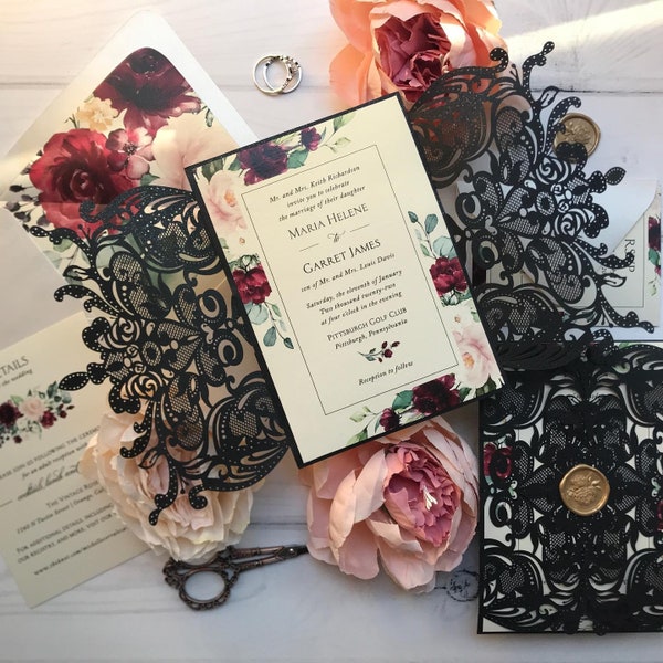 Burgundy and Black Invitations - Etsy