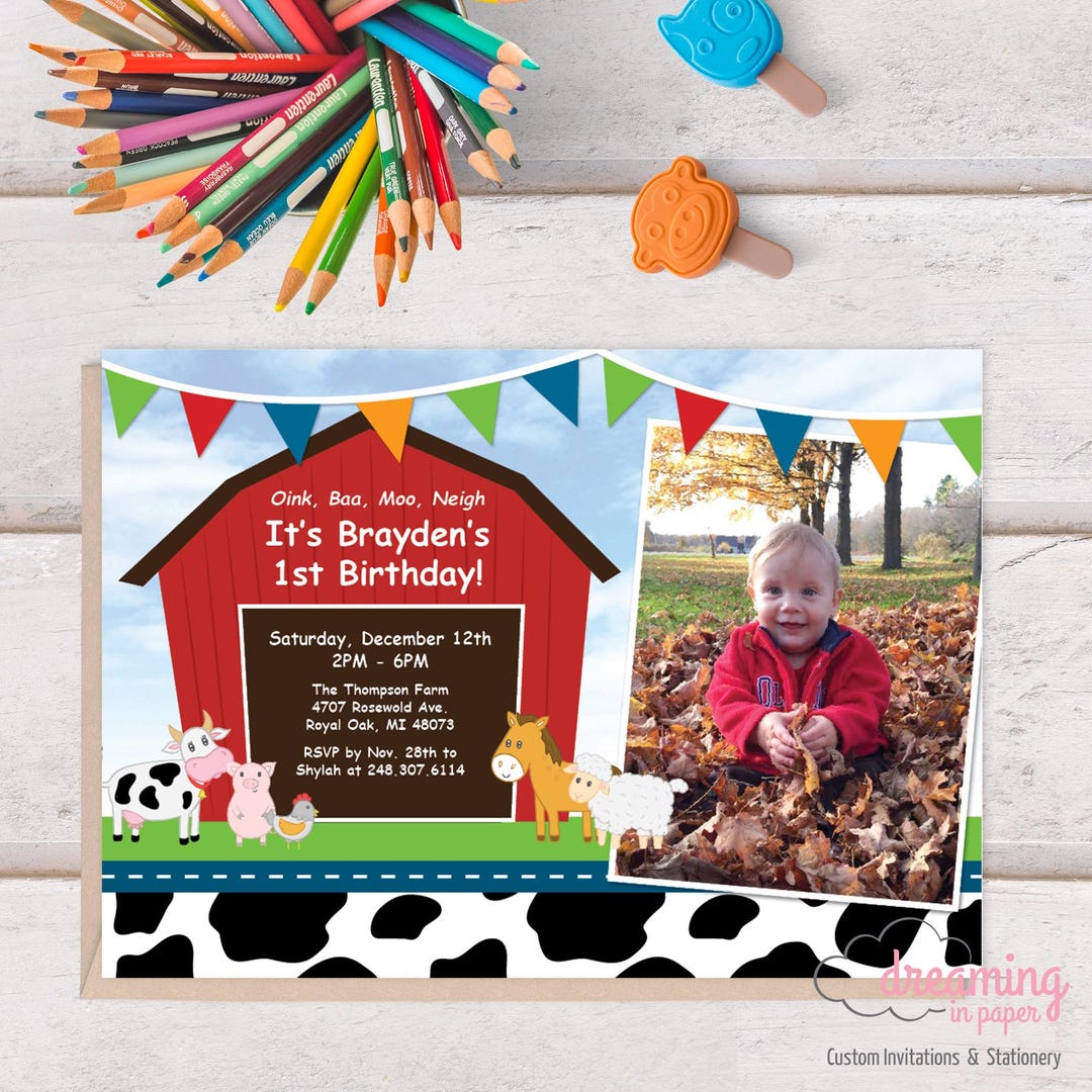 Farm Animal Barn Birthday Invites - Digital File or Print - Etsy