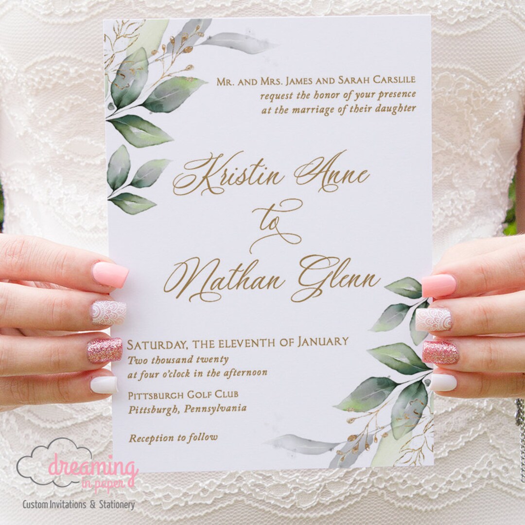 We Design You Print Wedding Invitations Silenter Ethereal Greenery ...