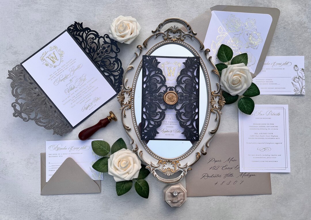 Sample Pack - Black Shimmer Lasercut Gatefold Gold Foil Wedding ...