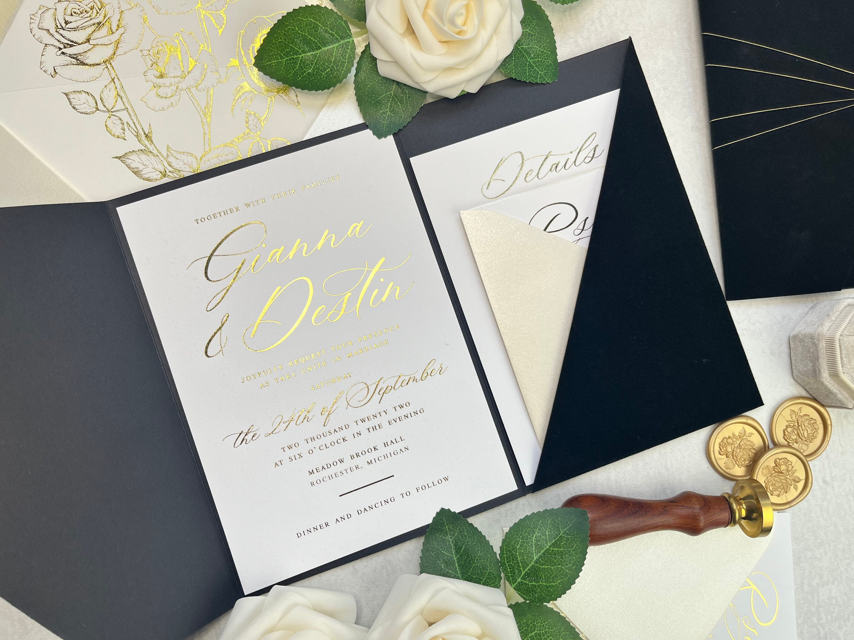 Sample Pack - Black Velvet Chic & Stylish Angle Pocket Gold Foil ...