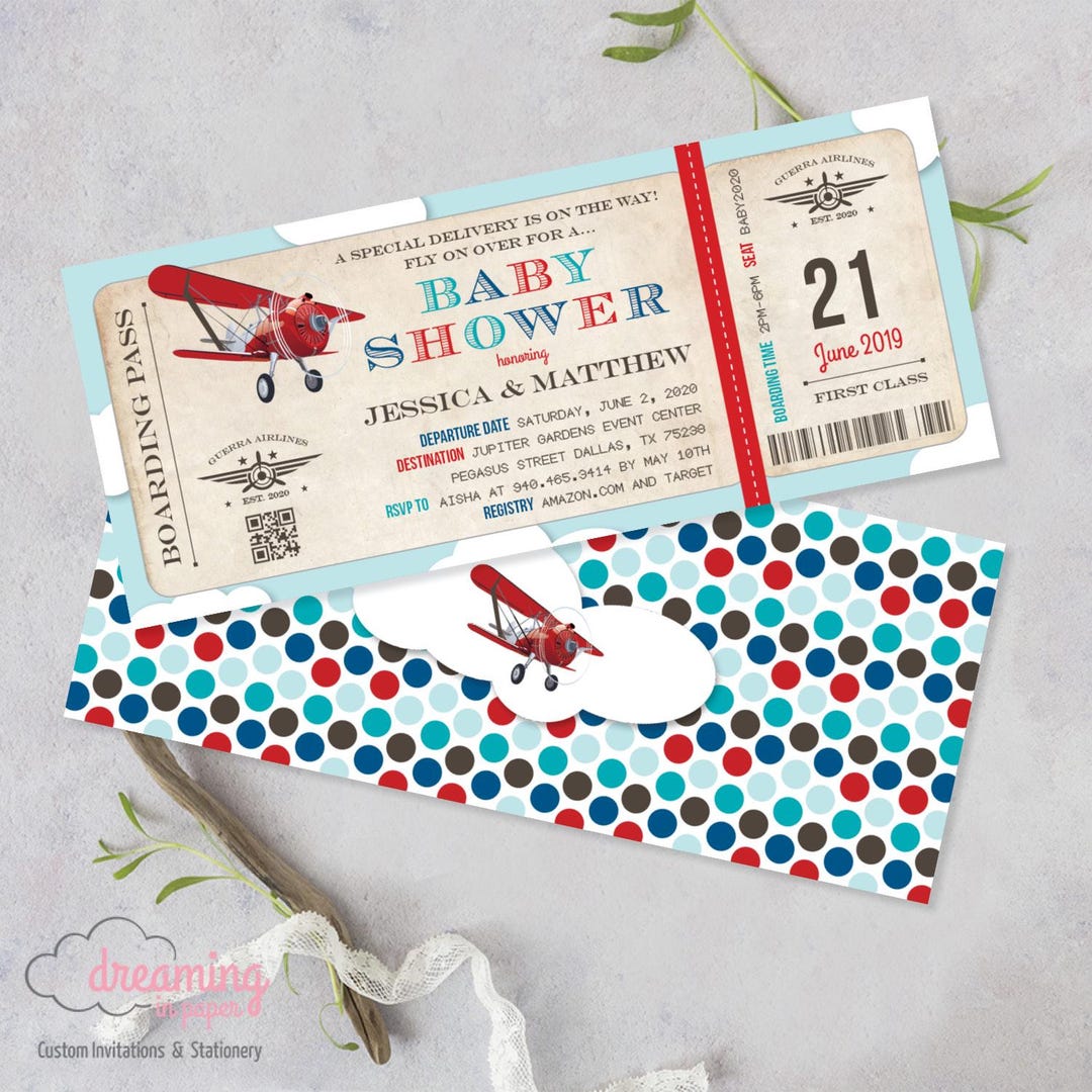 Airplane Boarding Pass Baby Shower Invitation (digital File or Print ...