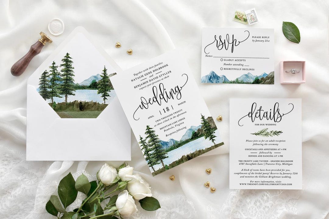 Rustic Lake Mountain Wedding Invitations: Affordable Printed Suite - Etsy