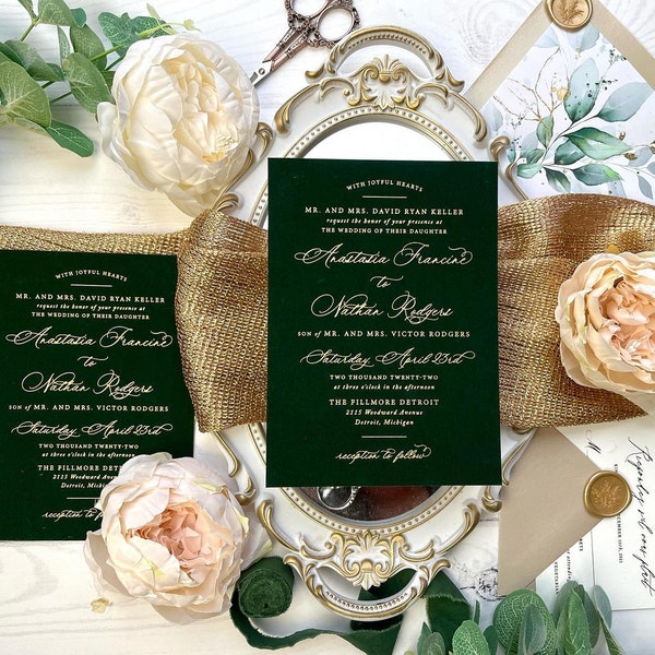 Dark Green Wedding Invitations - Etsy