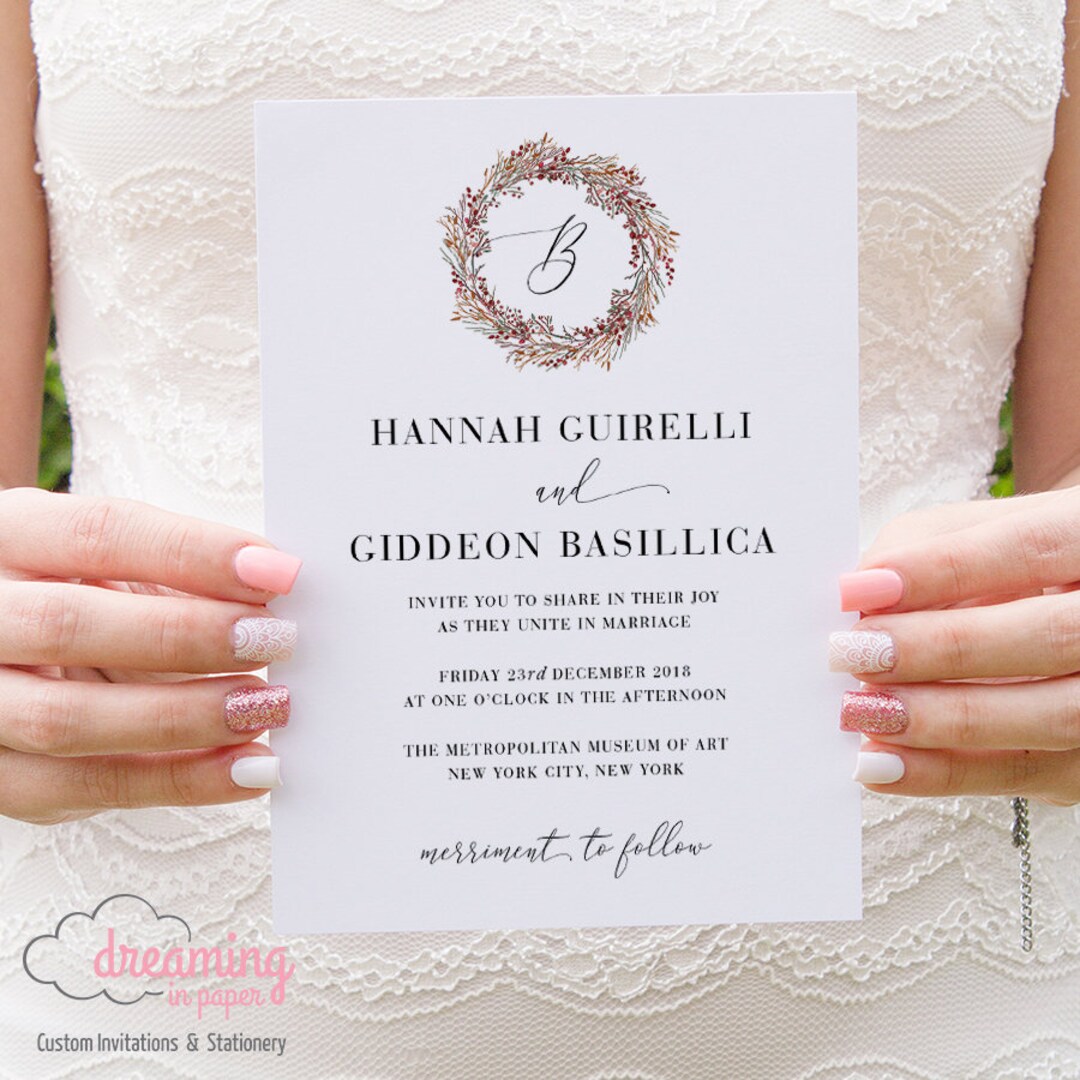 We Design You Print Wedding Invitations Holiday Wreath Holly Wreath ...