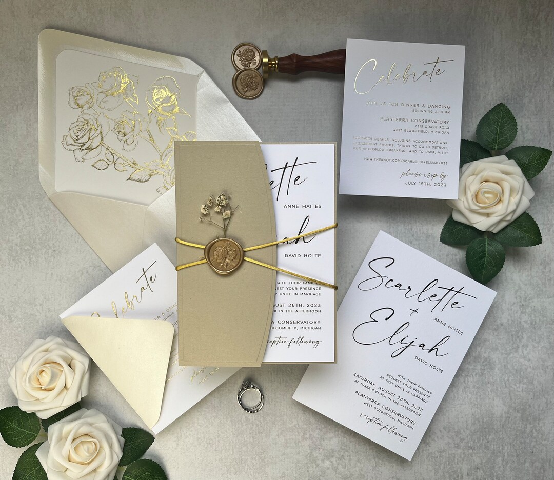 Modern Chic Wedding Invitation Sample: Champagne Gold Suite - Etsy