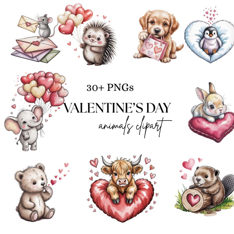 30+ Valentine's Day Animals Clipart PNG, Whimsical Hearts Graphics ...