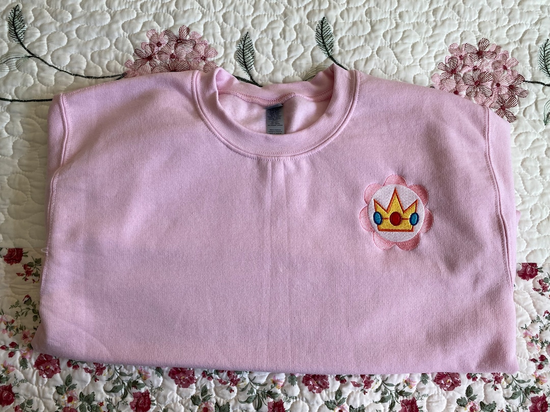 Princess Peach Super Mario Bros Emblem Embroidered Sweatshirt - Etsy