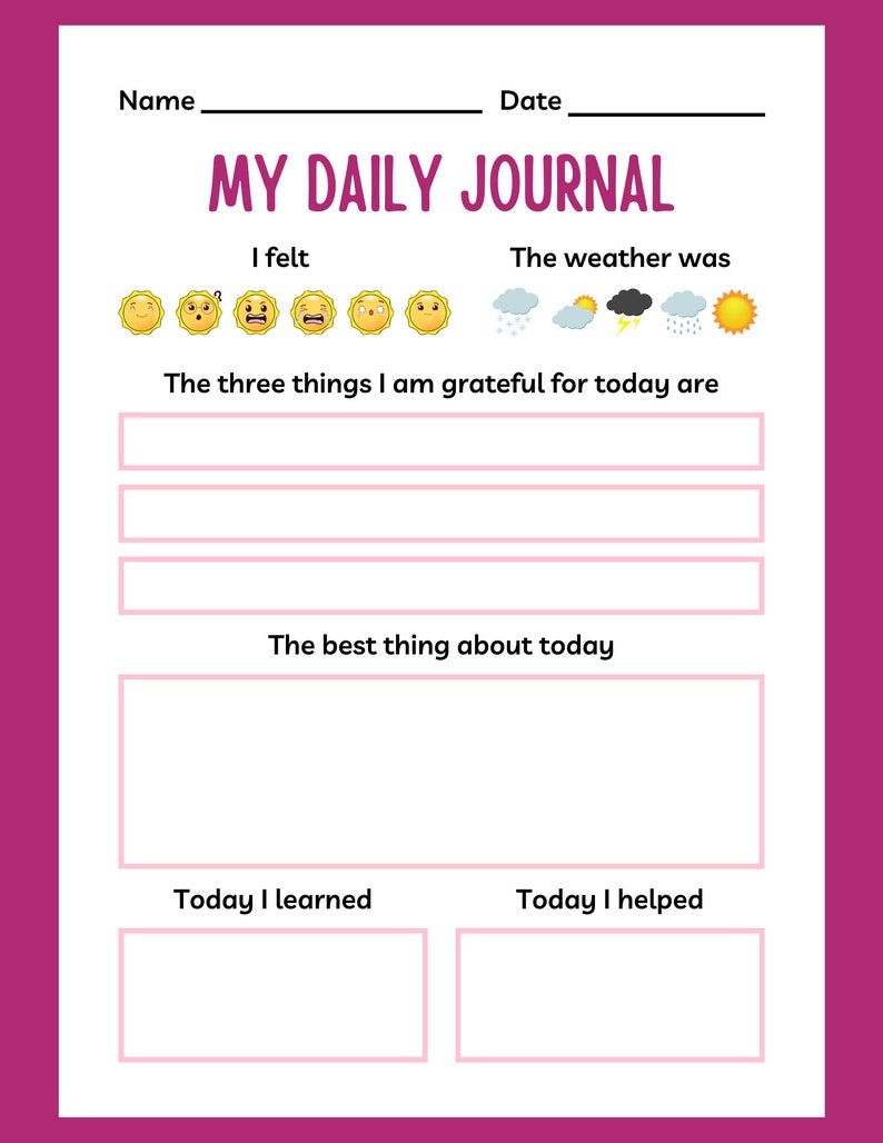 Kids Daily Emotional Journal - Etsy