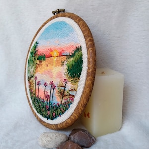 Landscape Embroidery "sunset With Lake and Flowers" - PDF Pattern ...