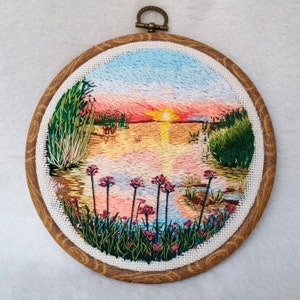 Landscape Embroidery "sunset With Lake and Flowers" - PDF Pattern ...