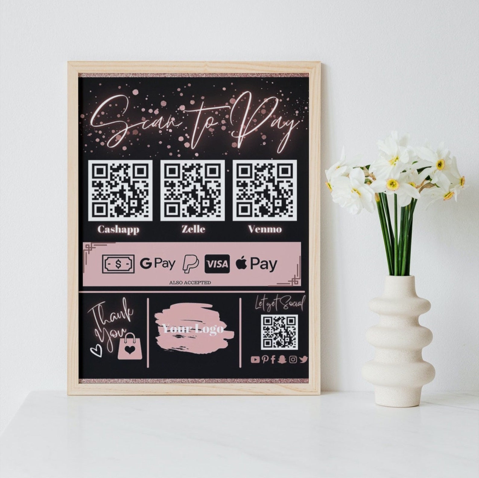 Rose Gold Scan to Pay Customer QR Payment Sign Payment Sign - Etsy