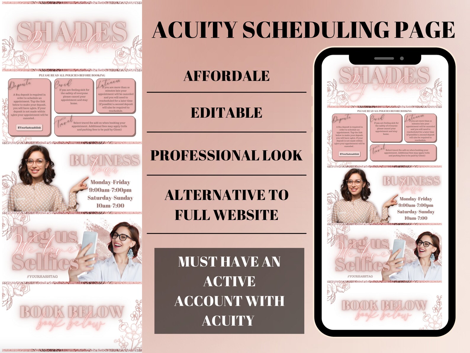 ACUITY SITE DESIGN, Acuity Theme, Premade Website Template, Editable ...