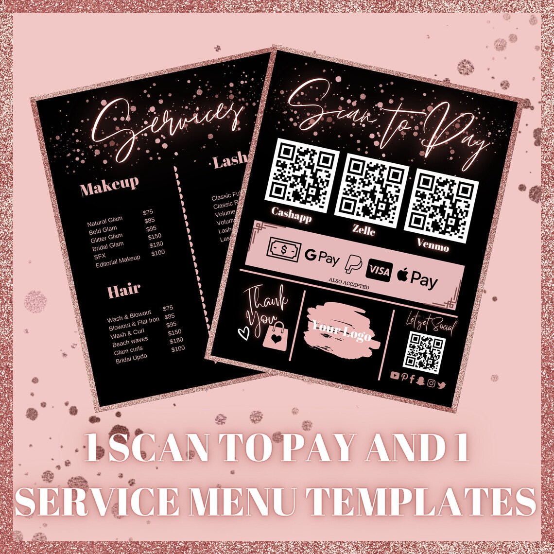 Rose Gold Scan to Pay Customer QR Payment Sign, Payment Sign, Cashapp ...