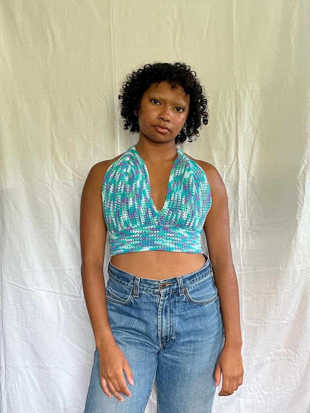 Crochet Summer Top, Cotton Triangle Bralette Top Shirt Handmade Hippie ...