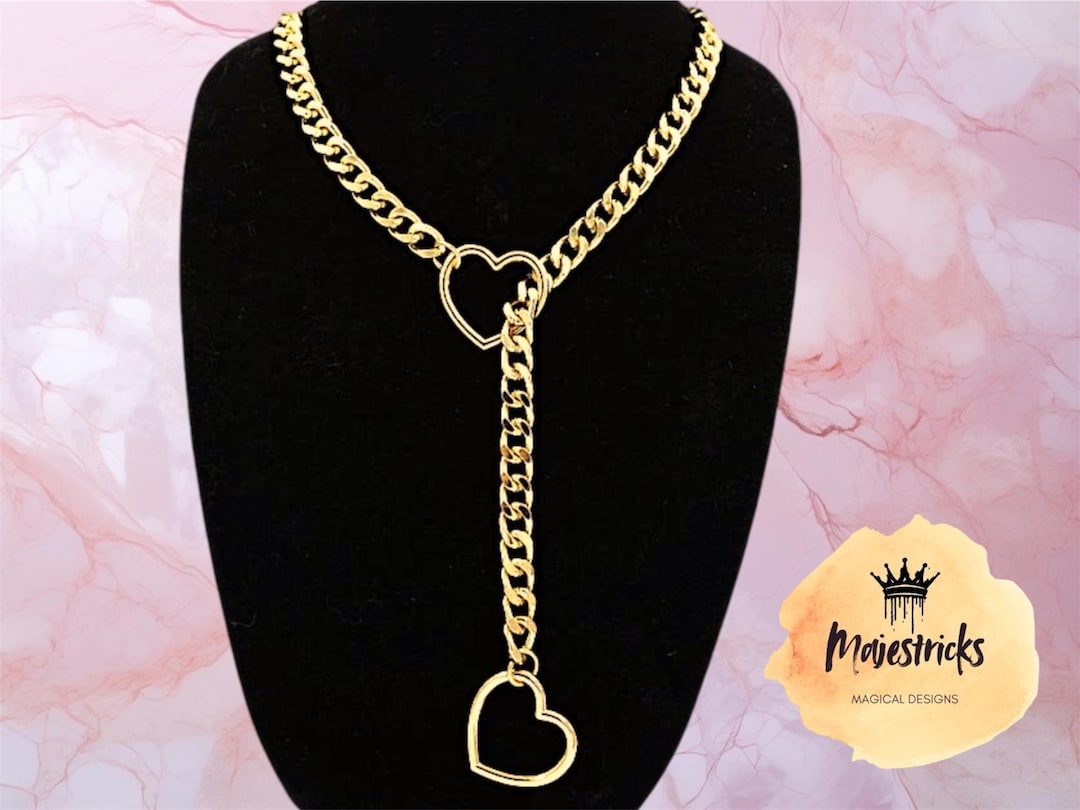 Heart Slip Chain Necklace Choker Collar Gothic Love Dark Romantic Gift ...