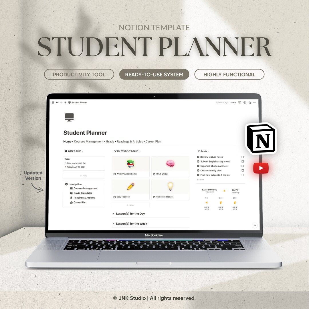 Student Planner Notion Template, Stay Organized With Notion as a ...