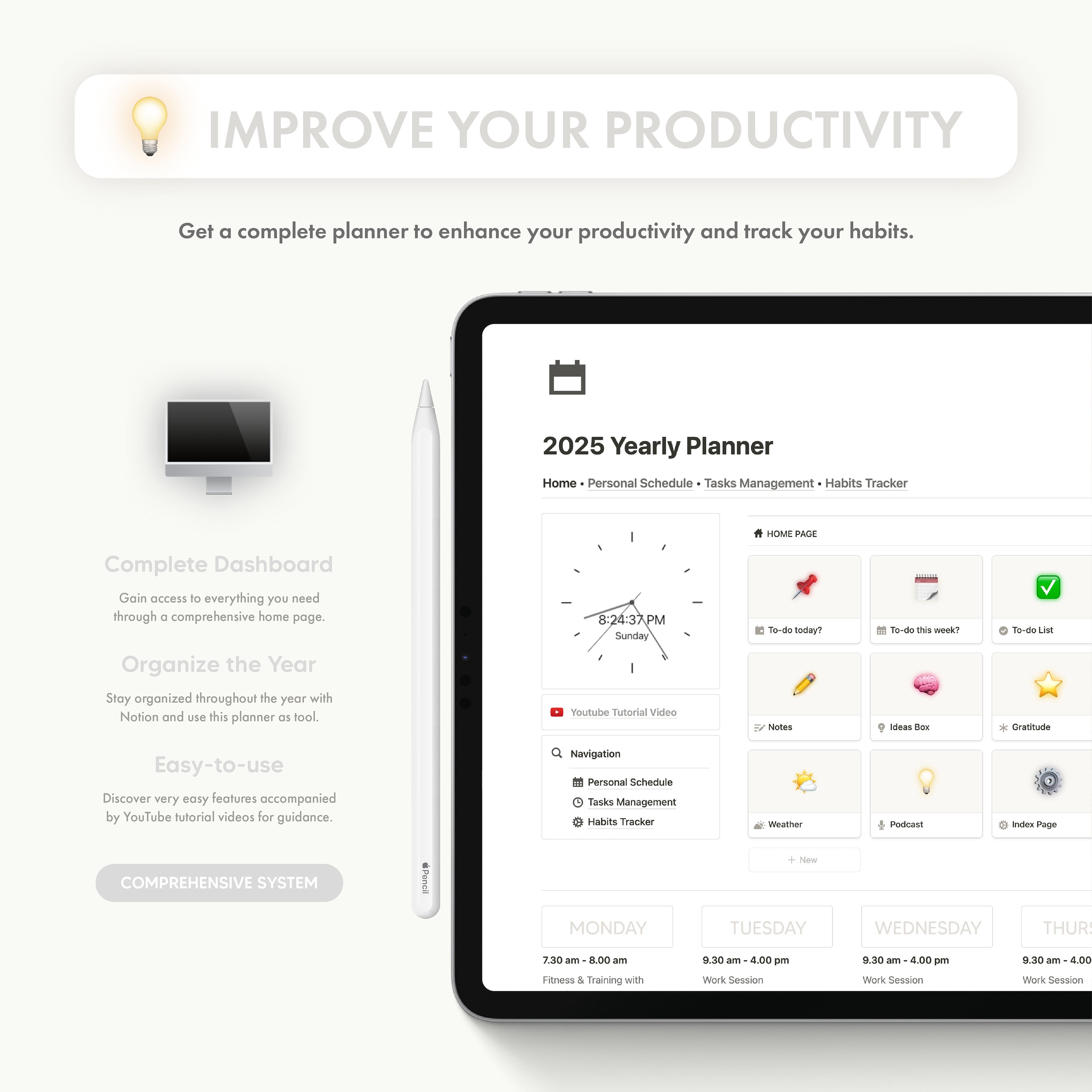 2025 Notion Template, Notion Planner, Notion Calendar, Personal Schedule, Tasks Management ...
