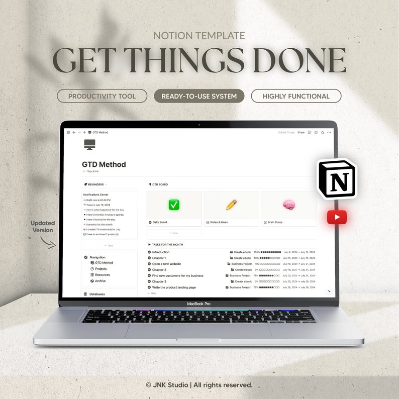 GTD, Get Things Done Notion Template, Notion Project Manager, Notion ...