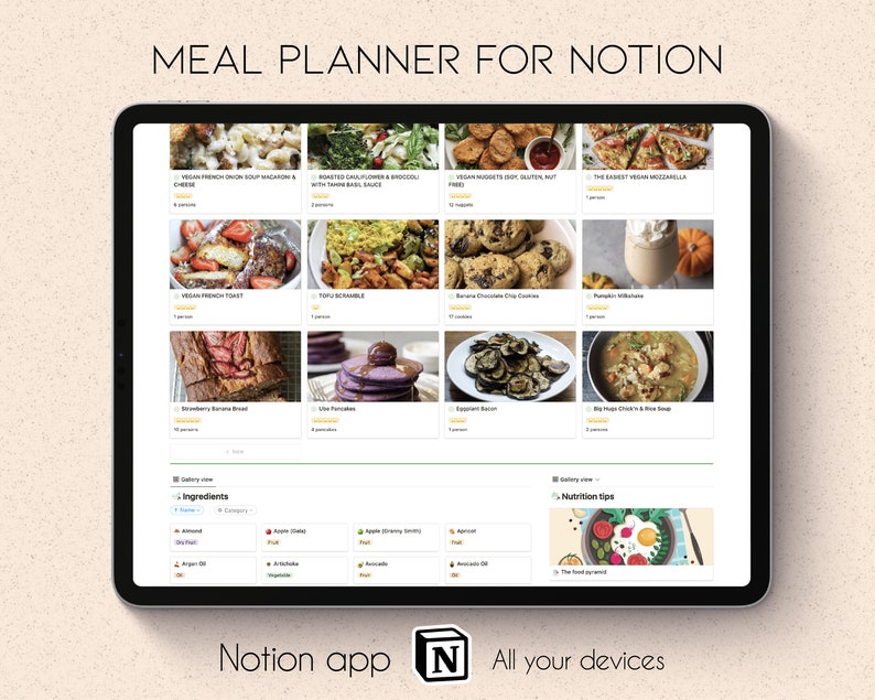 Meal Planner Notion Template Notion Dashboard Notion Etsy Canada
