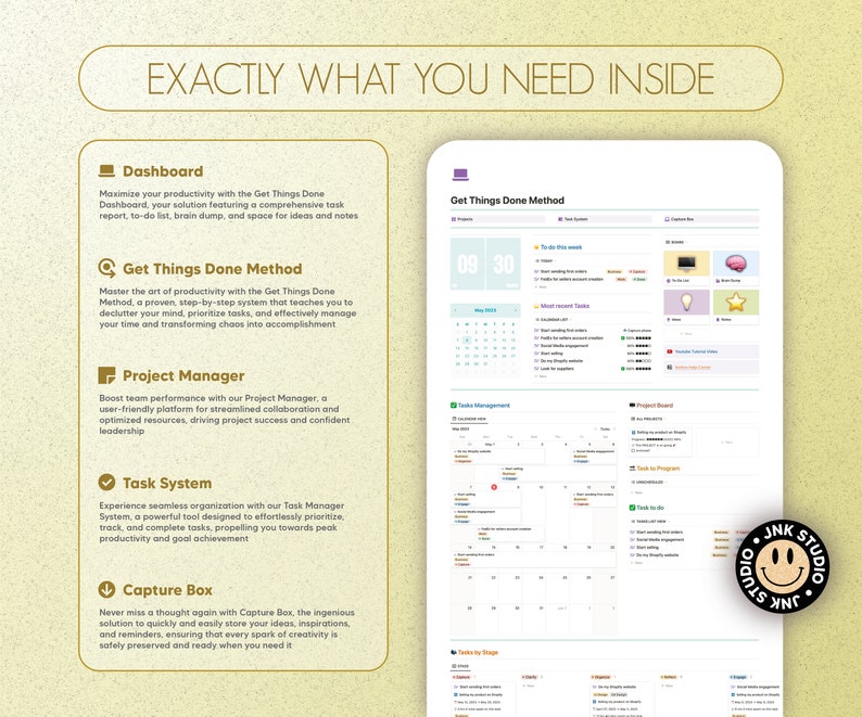 GTD, Get Things Done Notion Template, Notion Project Manager, Notion ...