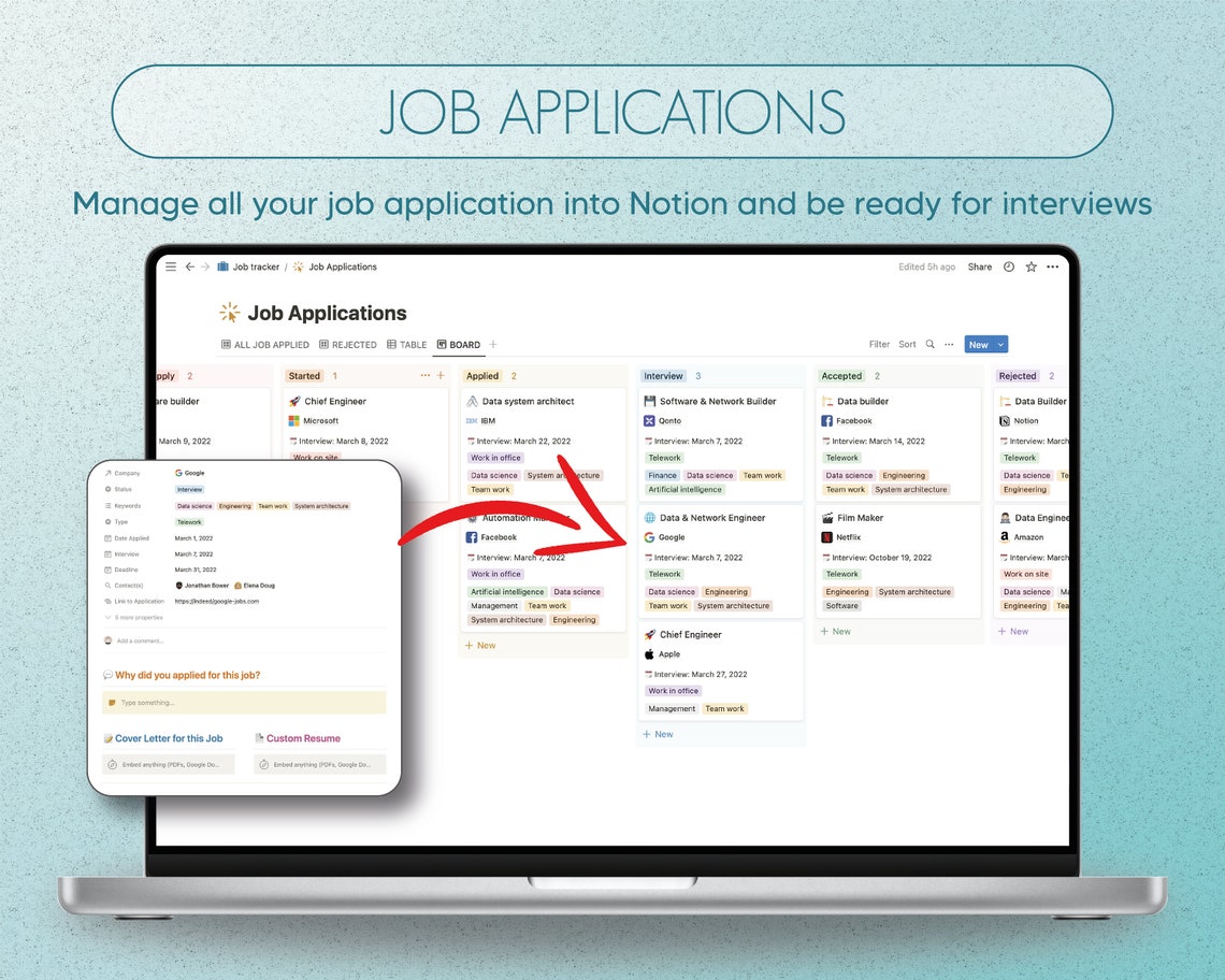 Job Tracker Notion Template for Job Seeker and Freelancer - Etsy