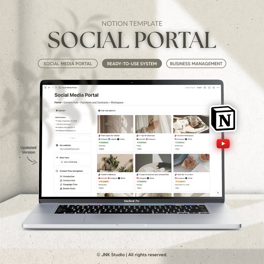 Social Media Portal Notion Template: Content Planner, Business Calendar ...
