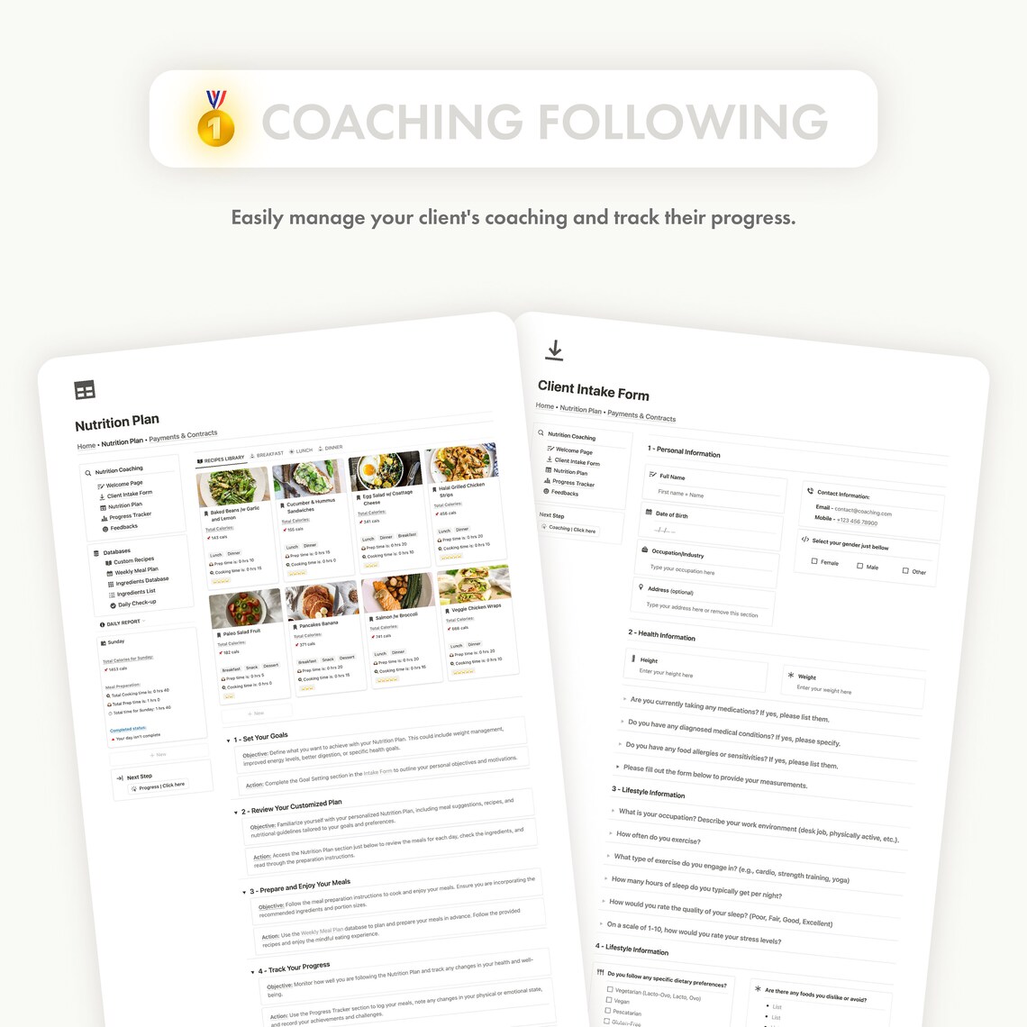 Nutrition Coaching Portal Notion Template, Ultimate Notion Planner for ...