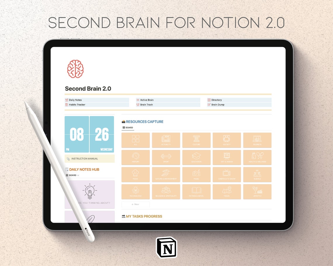 Second Brain for Notion Never Forget Your Ideas Pin Capture - Etsy