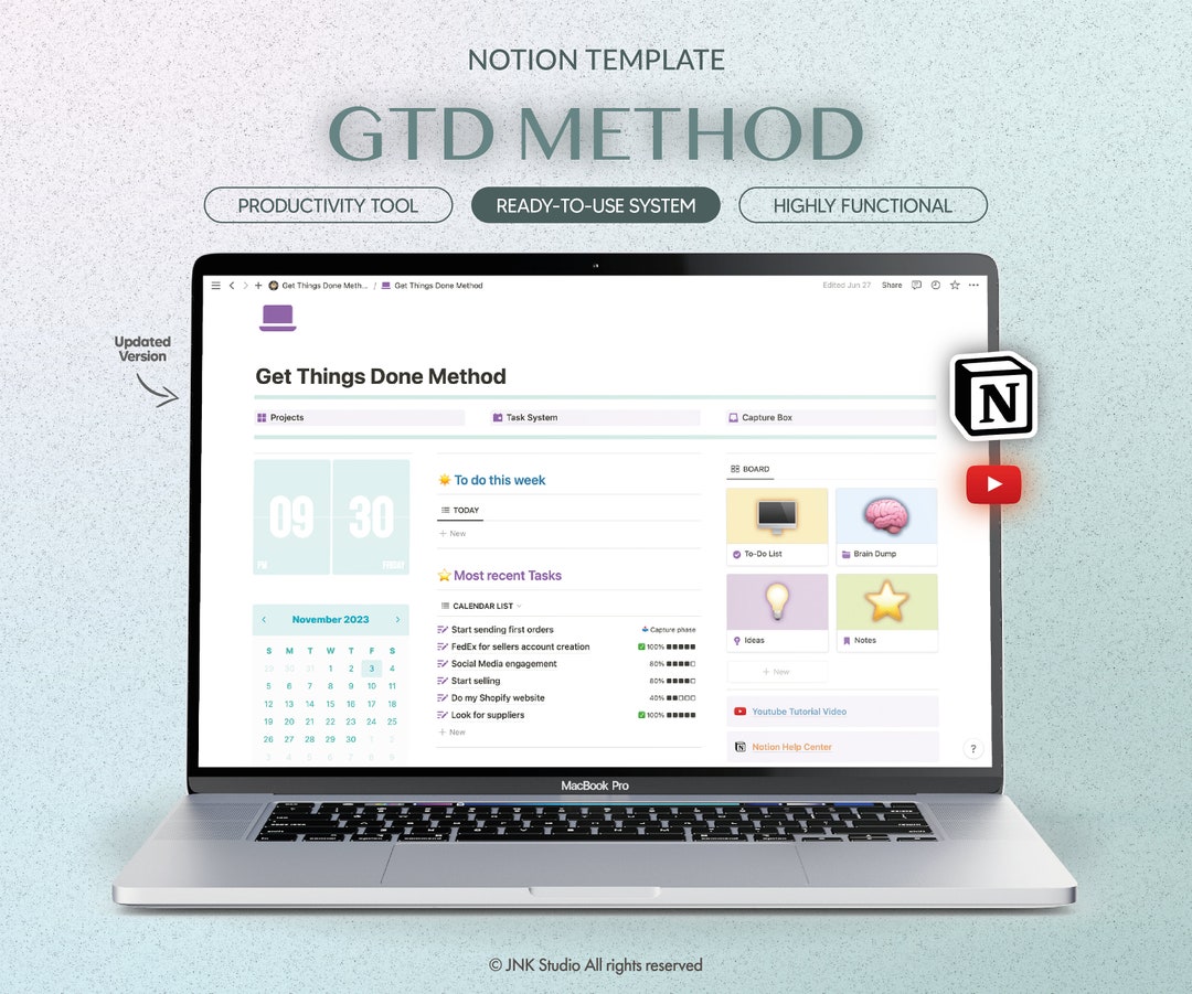 GTD, Get Things Done Notion Template, Notion Project Manager, Notion ...