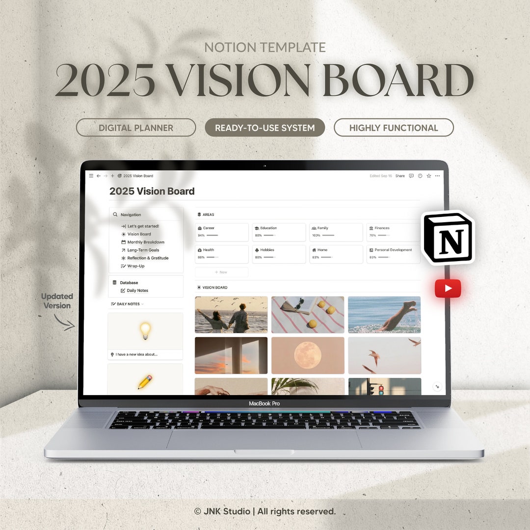 2025 Vision Board Notion Template, Digital Notion Template, Long Term ...