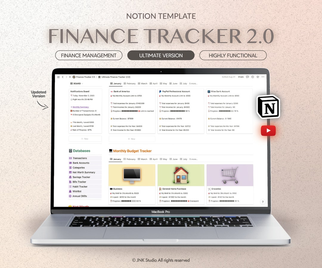 Ultimate Finance Tracker Notion Template, Digital Budget and Finance ...