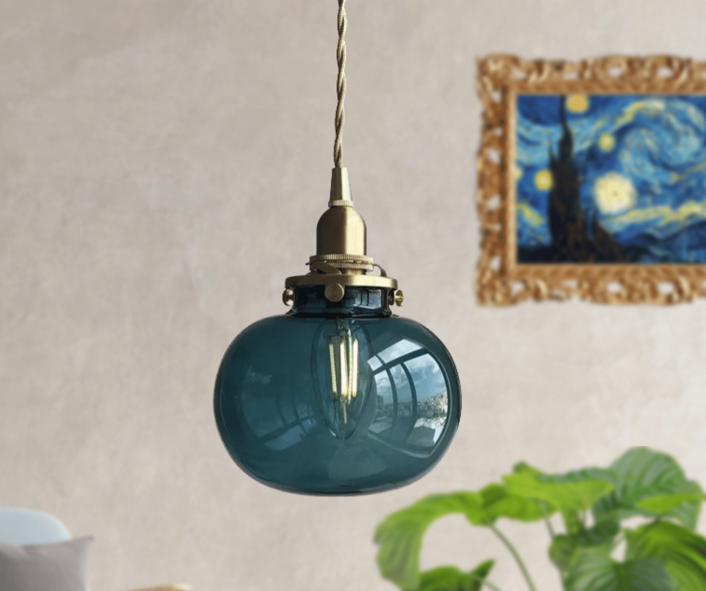 Blue Pendant Light vintage BLUE Ball - Etsy