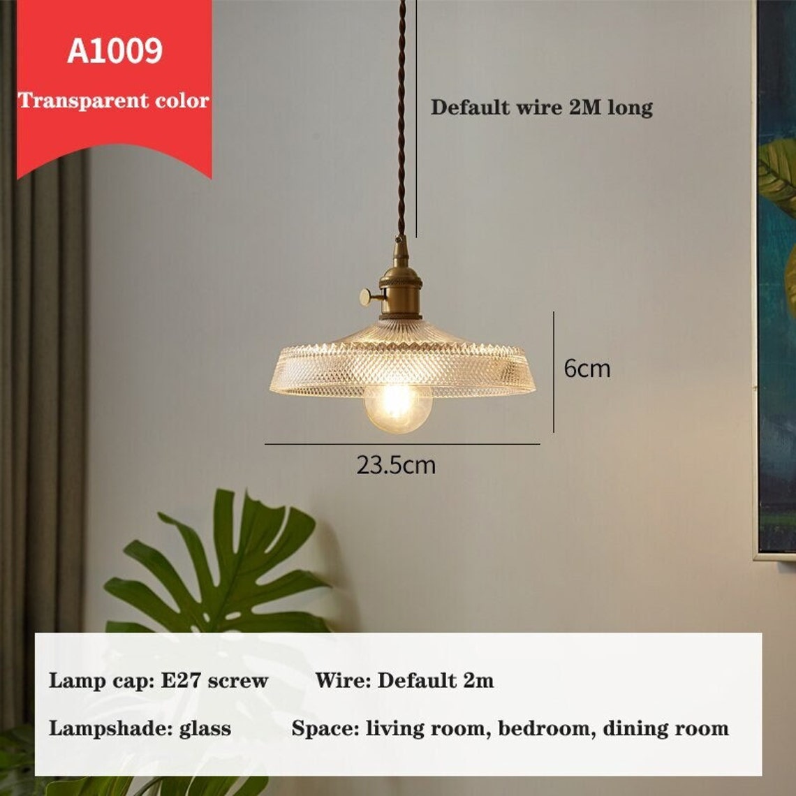 Clear Glass Pendant Plate Lamp crystal Clear - Etsy