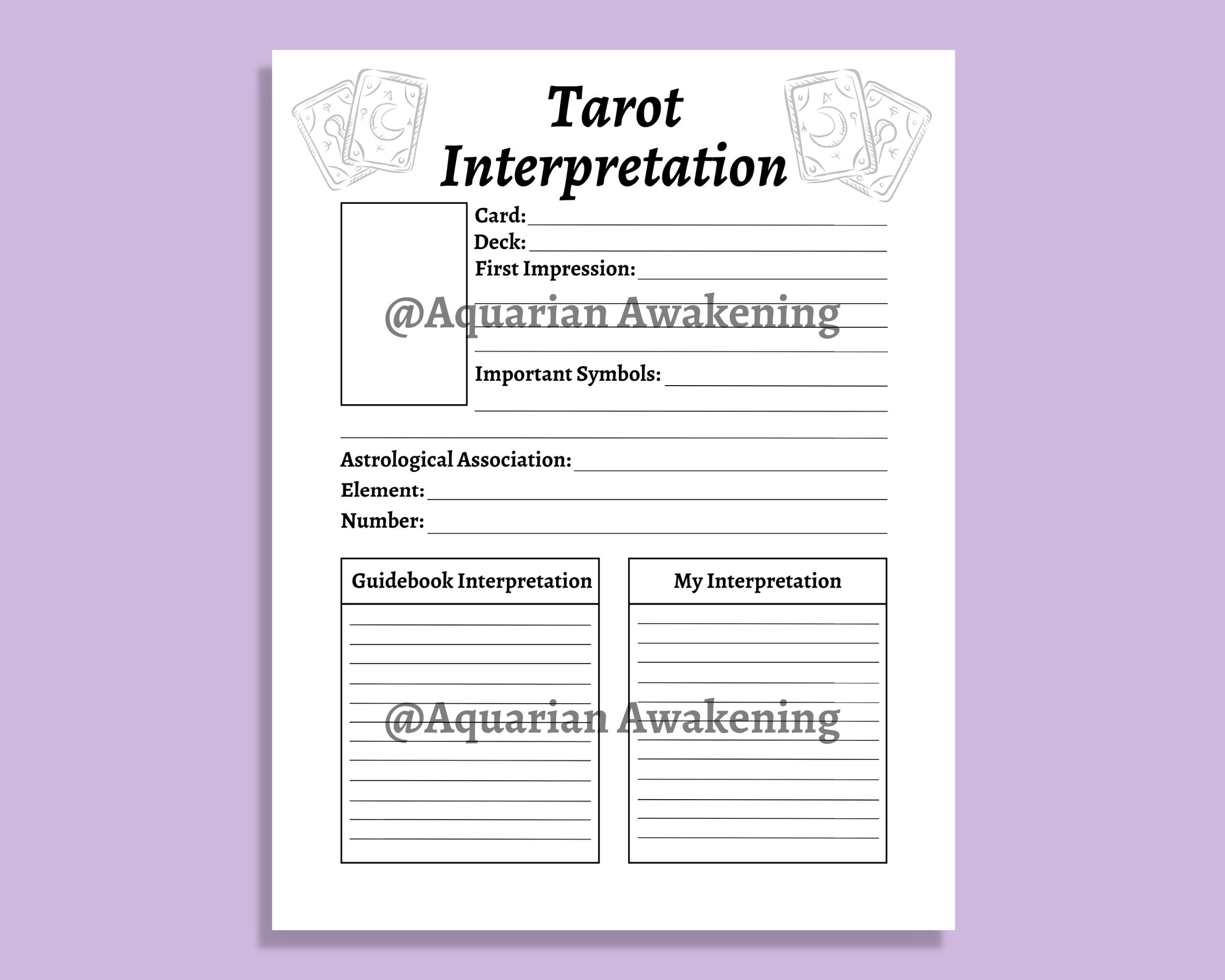 Tarot Card Interpretation Worksheet to Learn & Study Grimoire Pages ...
