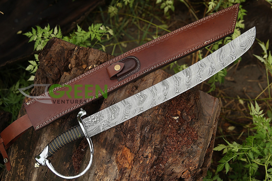 24" Handmade Damascus Steel Cutlass Sword With Leather Sheath - Etsy