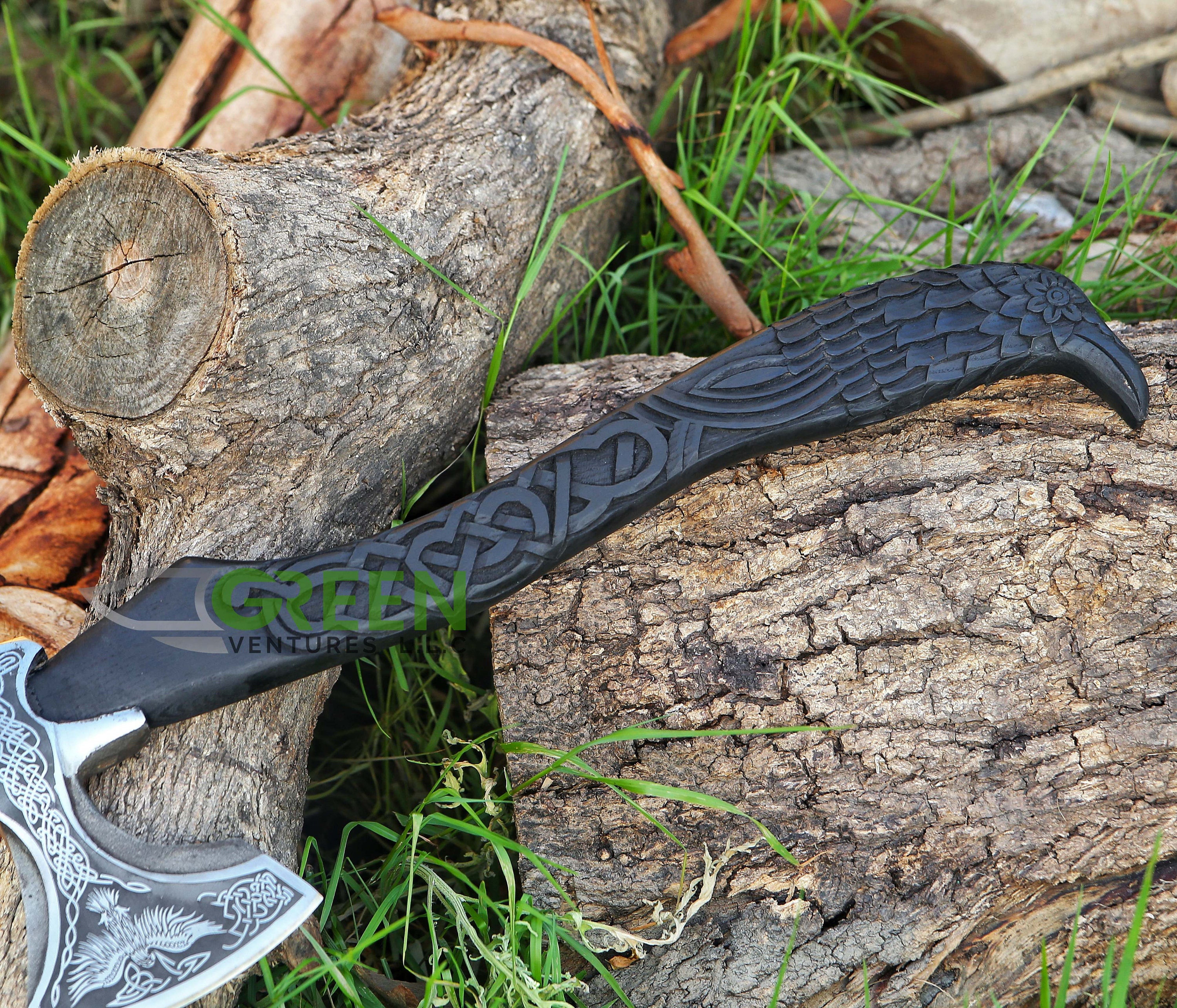 Hand Forged Viking Axe: Raven Engraved Bearded Battle Axe - Etsy