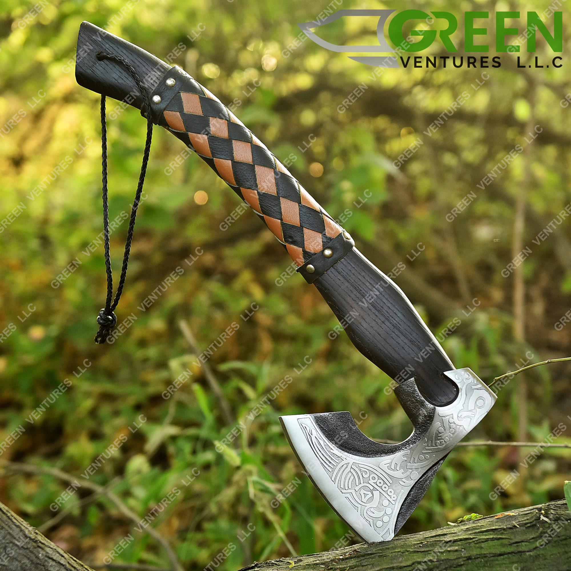Hand Forged Viking Axe: Raven Engraved Bearded Battle Axe - Etsy