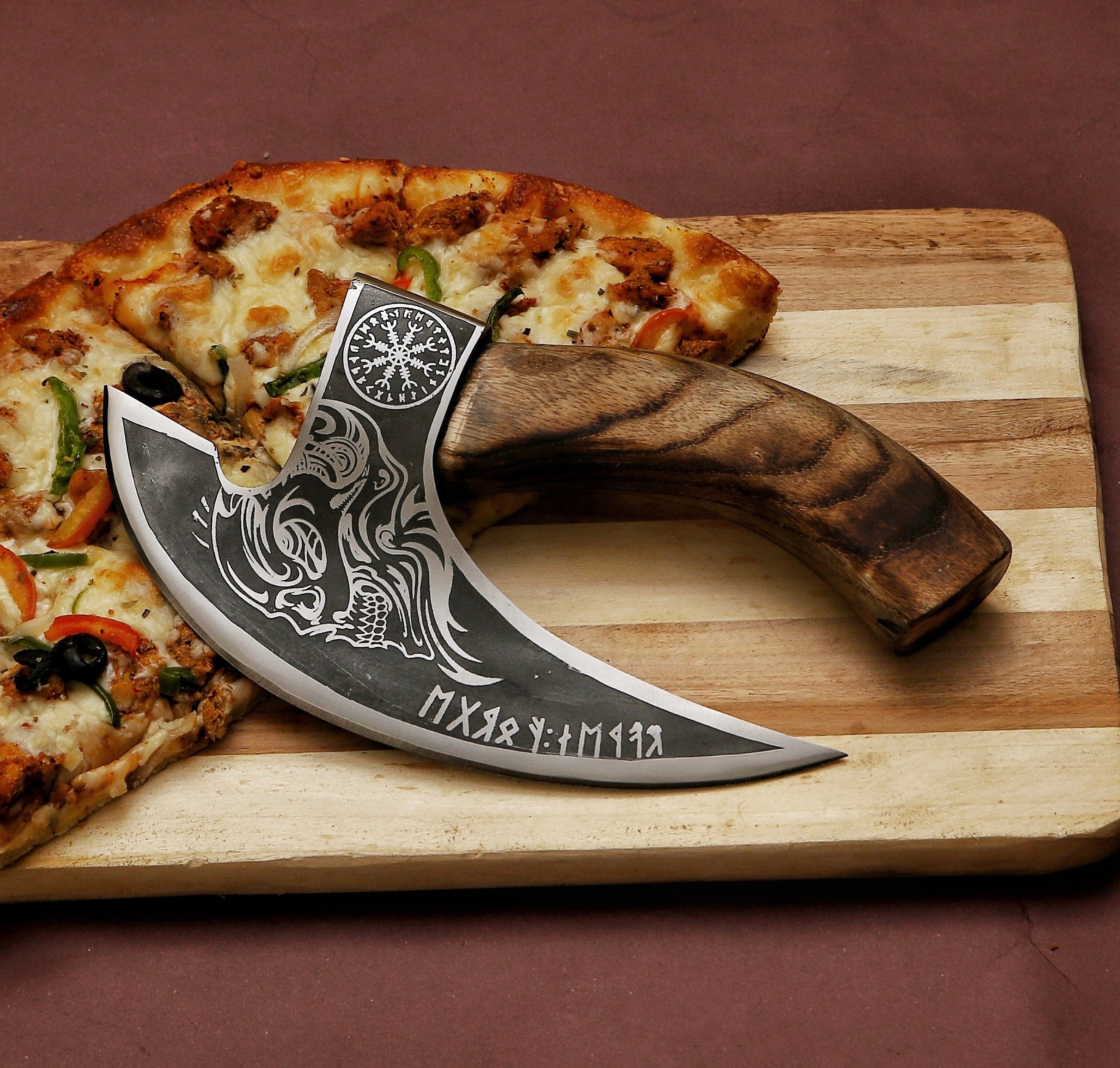 Pizza Cutter Axe Unique Viking Style Wood Handel for Camping or Kitchen ...
