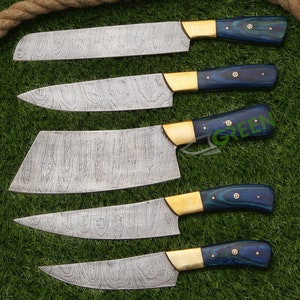 Hand Forged Chef's Knives Set of 5pcs, Chef Set, Damascus Chef Knife ...