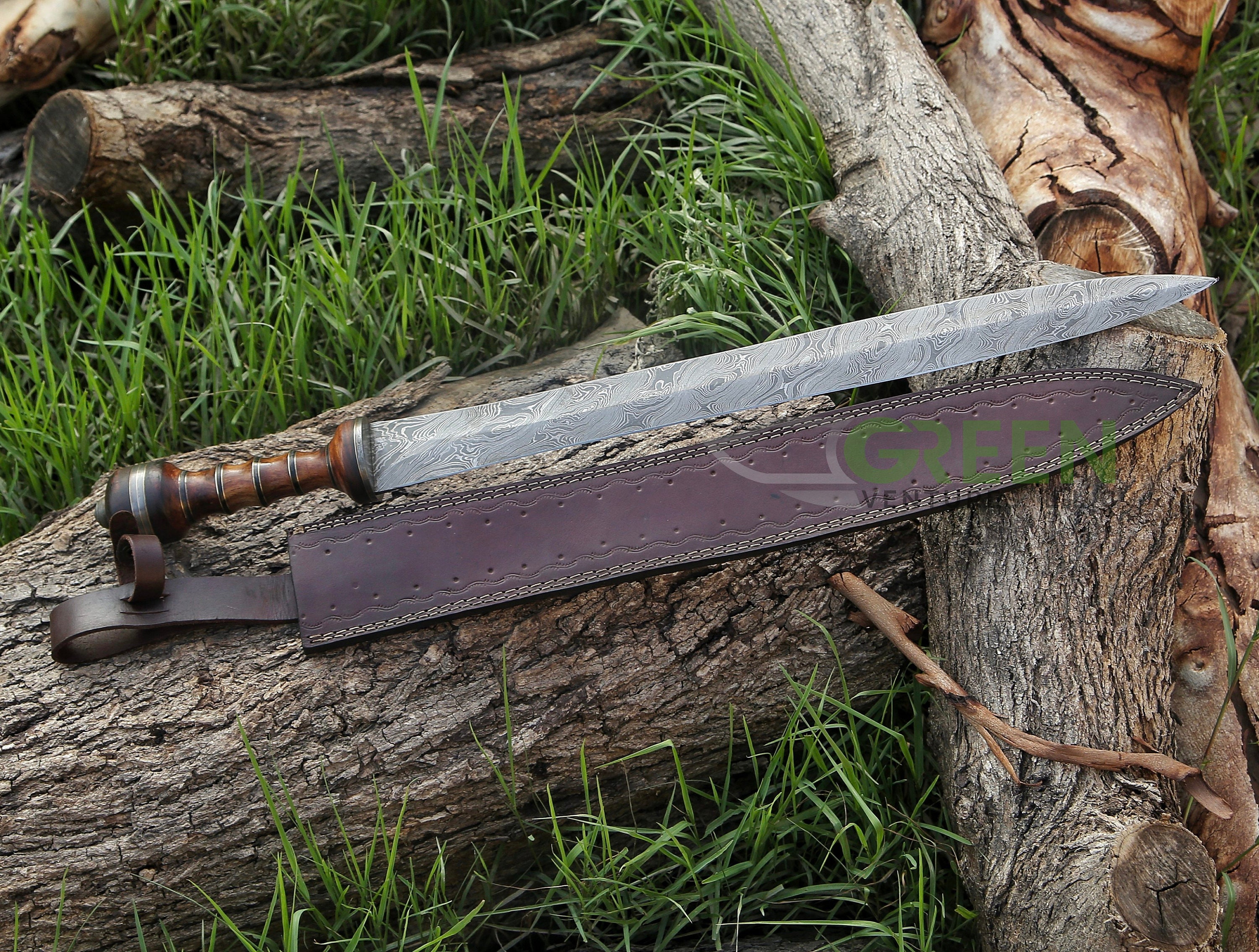 Roman Gladius Sword, Handmade Damascus Steel Sword With Rosewood Handle ...