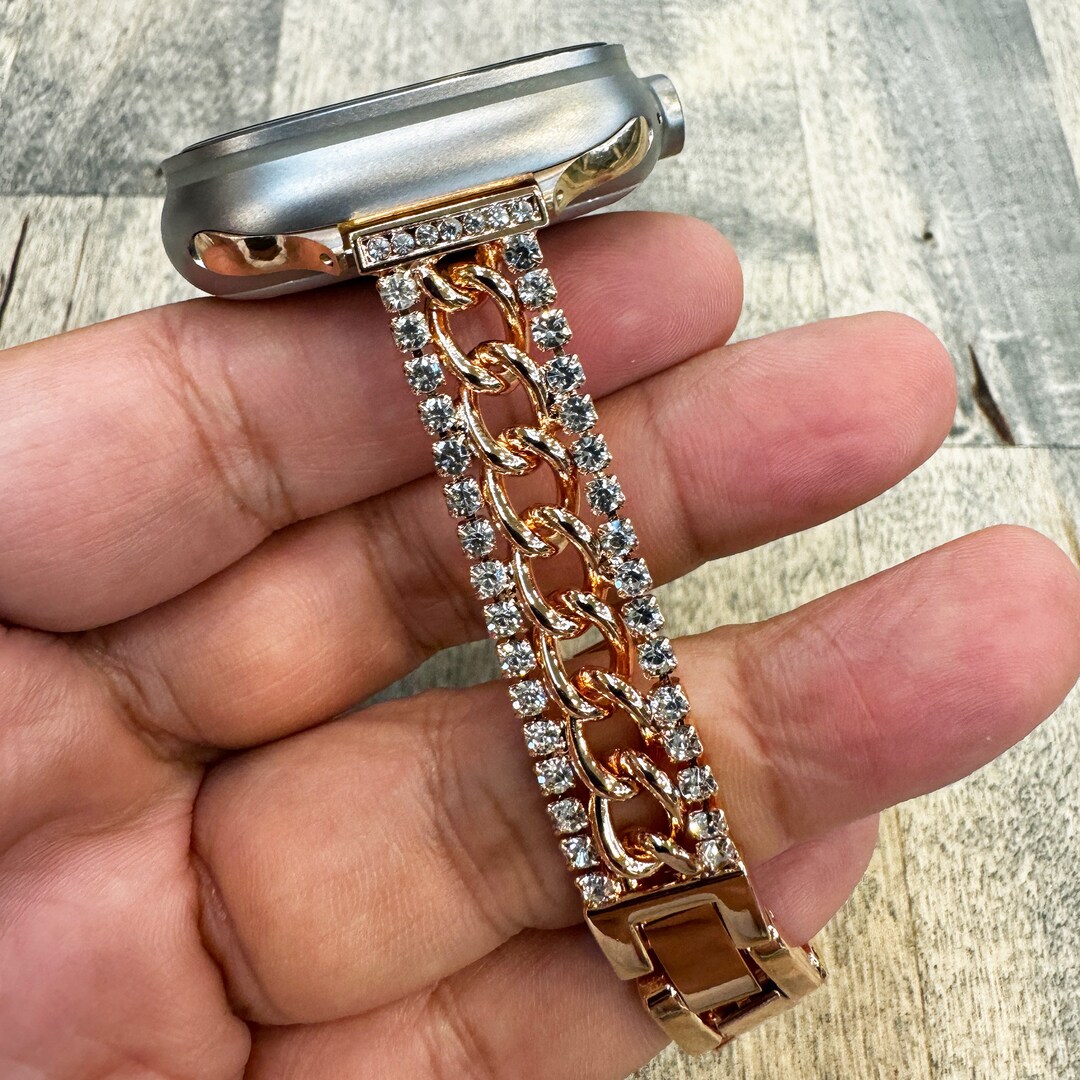 Rose Gold Diamond Chains Apple Watch Slim Band Alloy Metal Bracelet ...