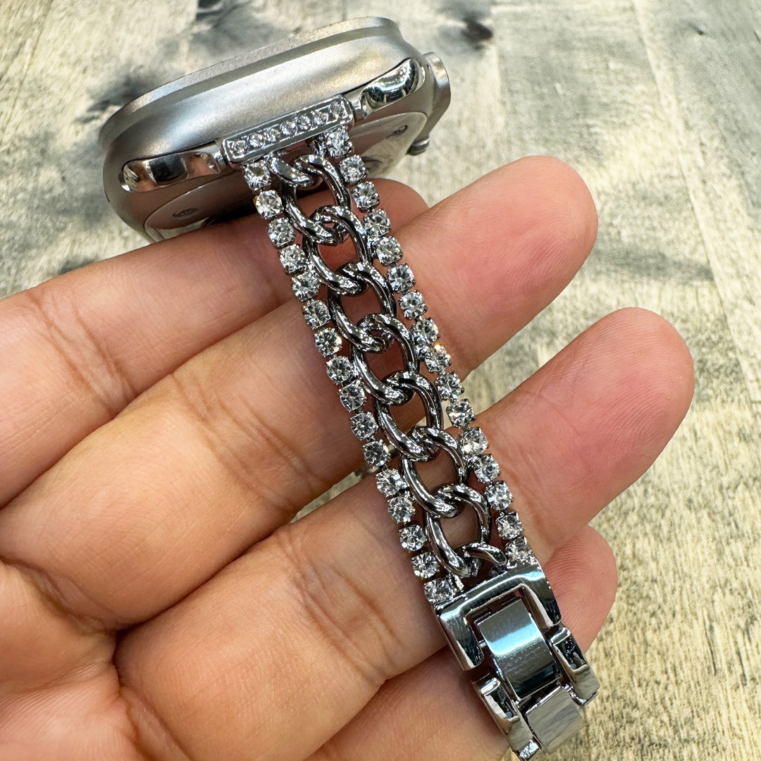 Silver Diamond Chains Apple Watch Slim Band Alloy Metal Bracelet Womens ...