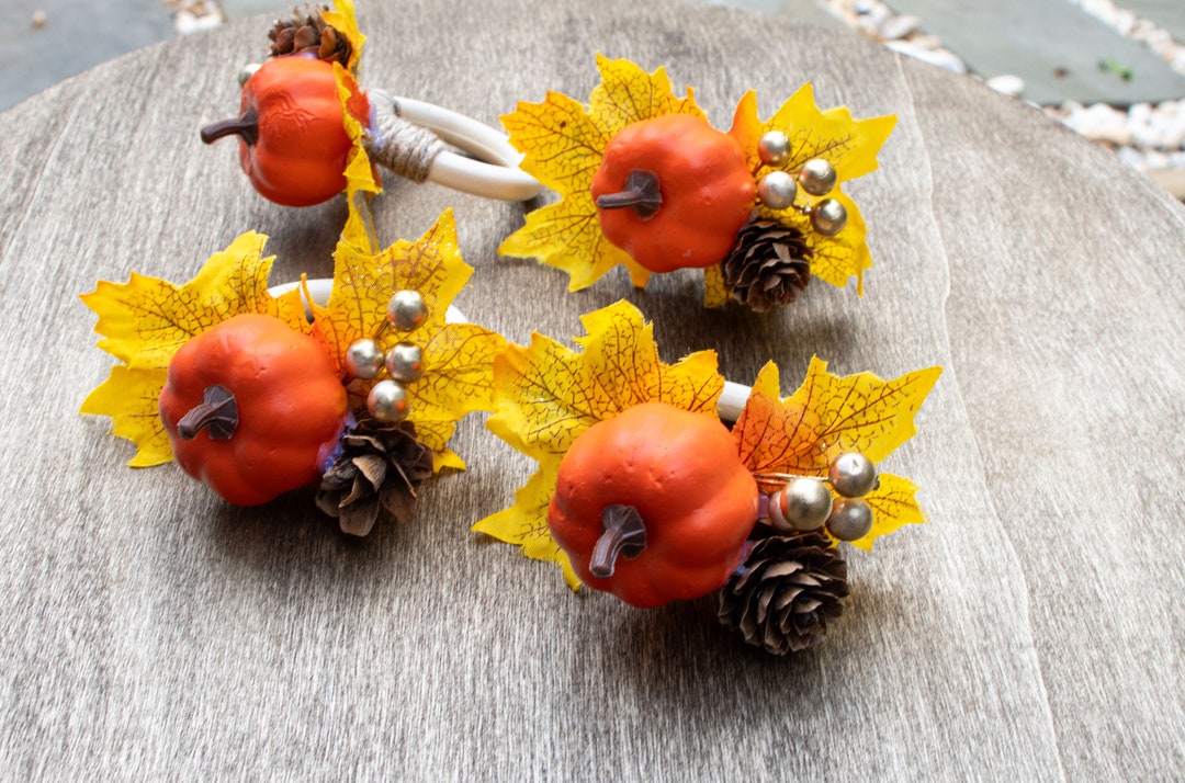 Handmade Rustic Fall Napkin Rings: Pumpkin, Maple Leaf Decor (set of 4 ...