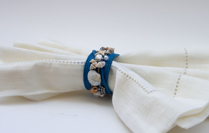Set of 4 Beach Theme Napkin Rings in Blue for Weddings, Bridal Shower ...